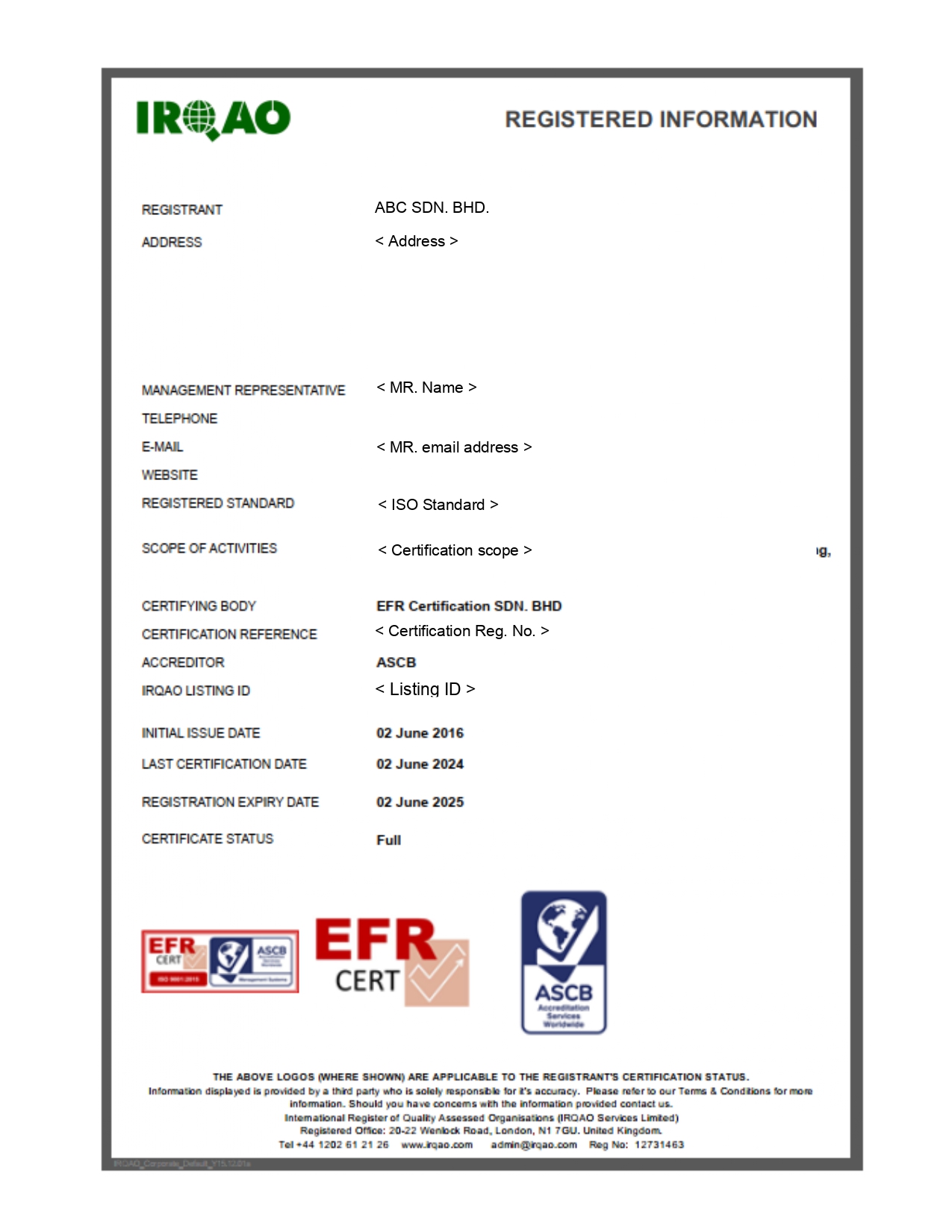 Audit – EFR Cert